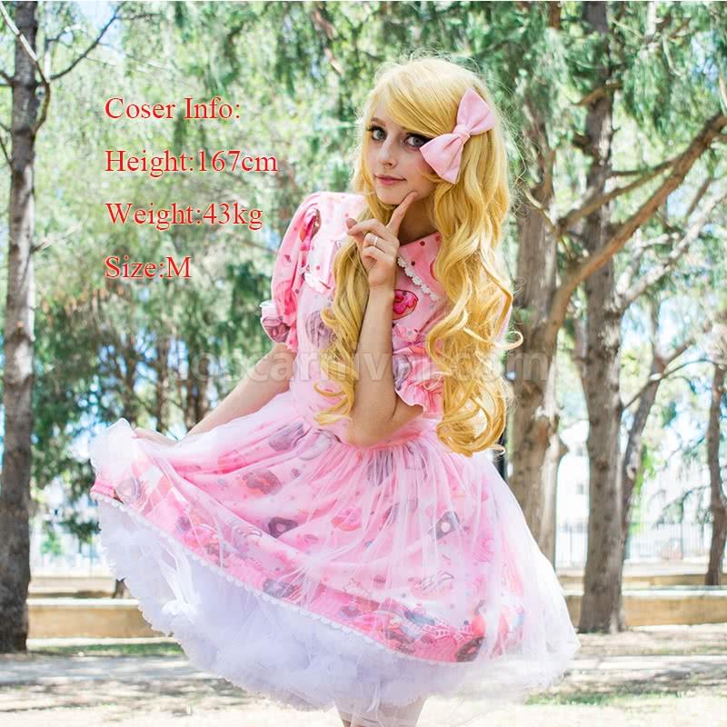 Women Girls Lolita Gorgeously Pink Puffy Skirt Dresses Cosplay Costume – Coscarnival